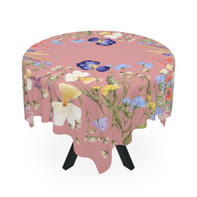 Wild Flower Meadow Floral Pink Table Cloth Wildflower Tablecloh ...