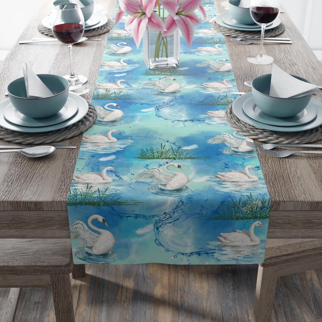 Swan Table Runner Swan Table Topper Swan Bird Table Linen Swan Table ...
