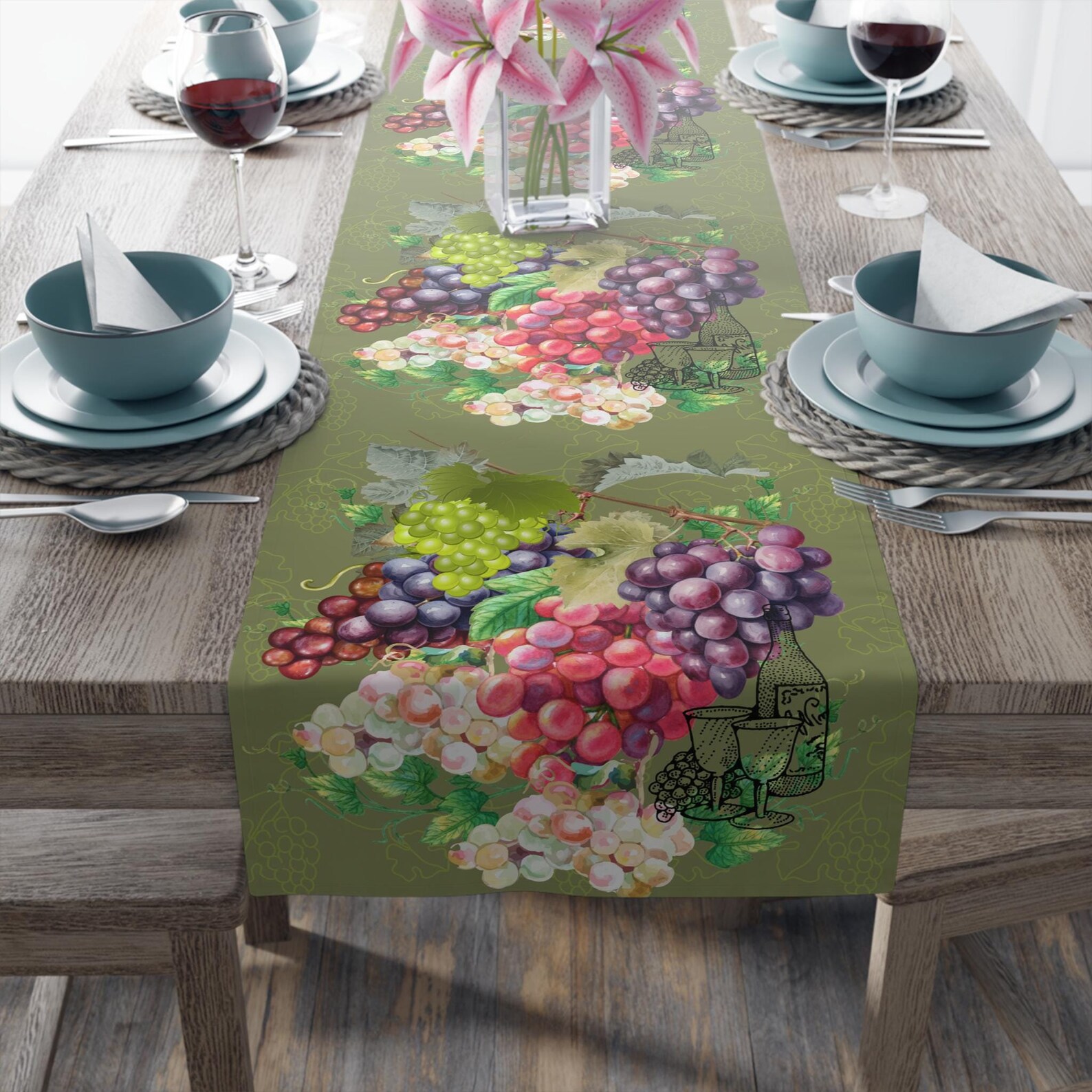 Grape Table Runner Vineyard Grape Table Topper Mediterrenean Party ...