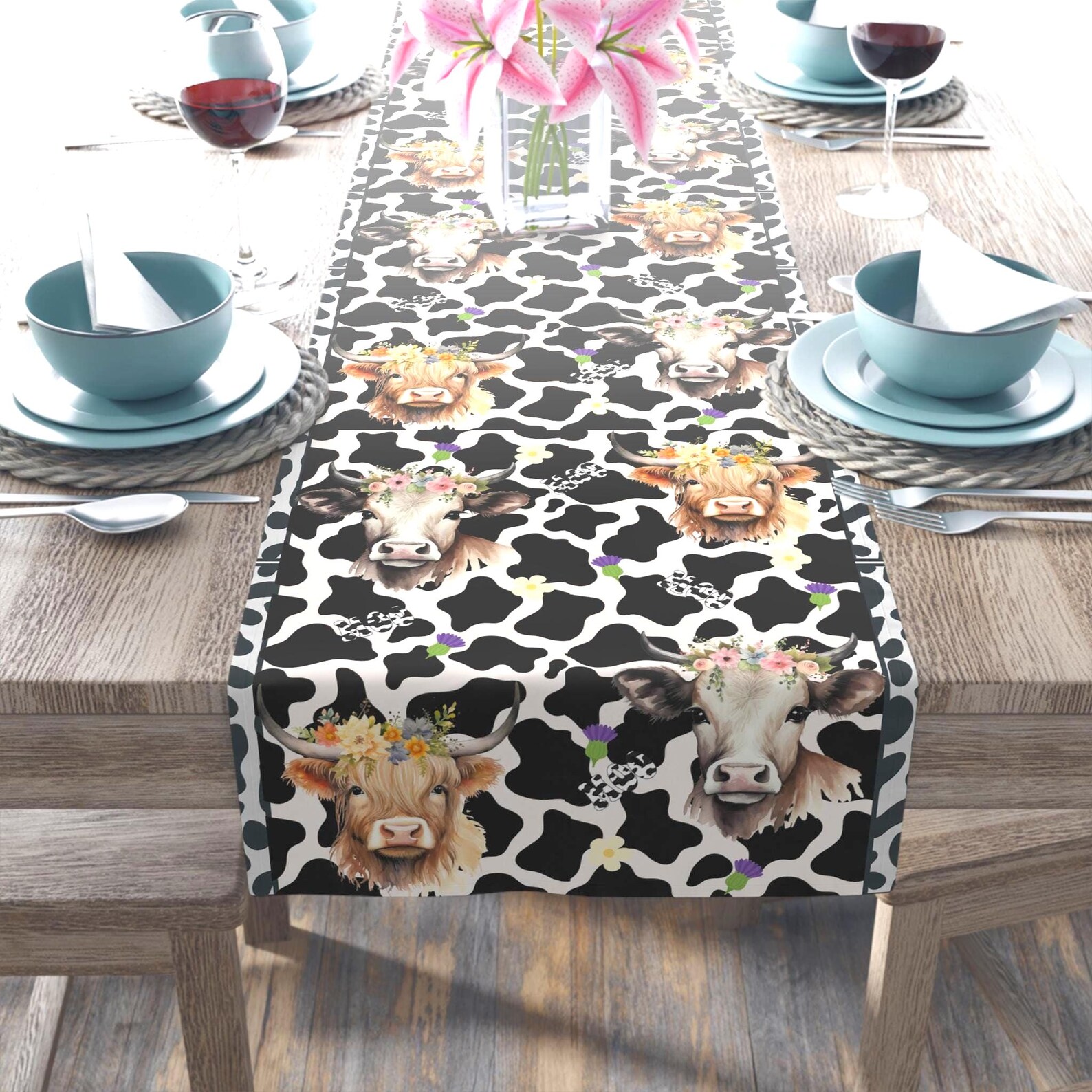 Highland Cow Table Runner Cow Print Table Topper Highlander Table Linen ...