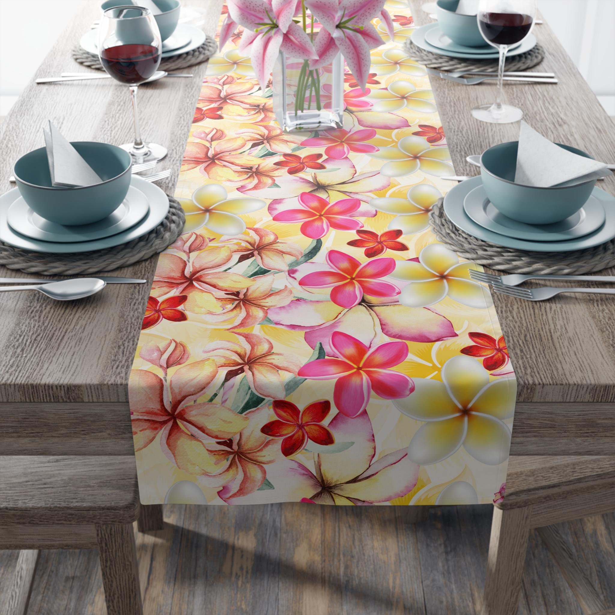 Plumeria Table Runner Frangipani Table Runner Tropical Summer Floral ...