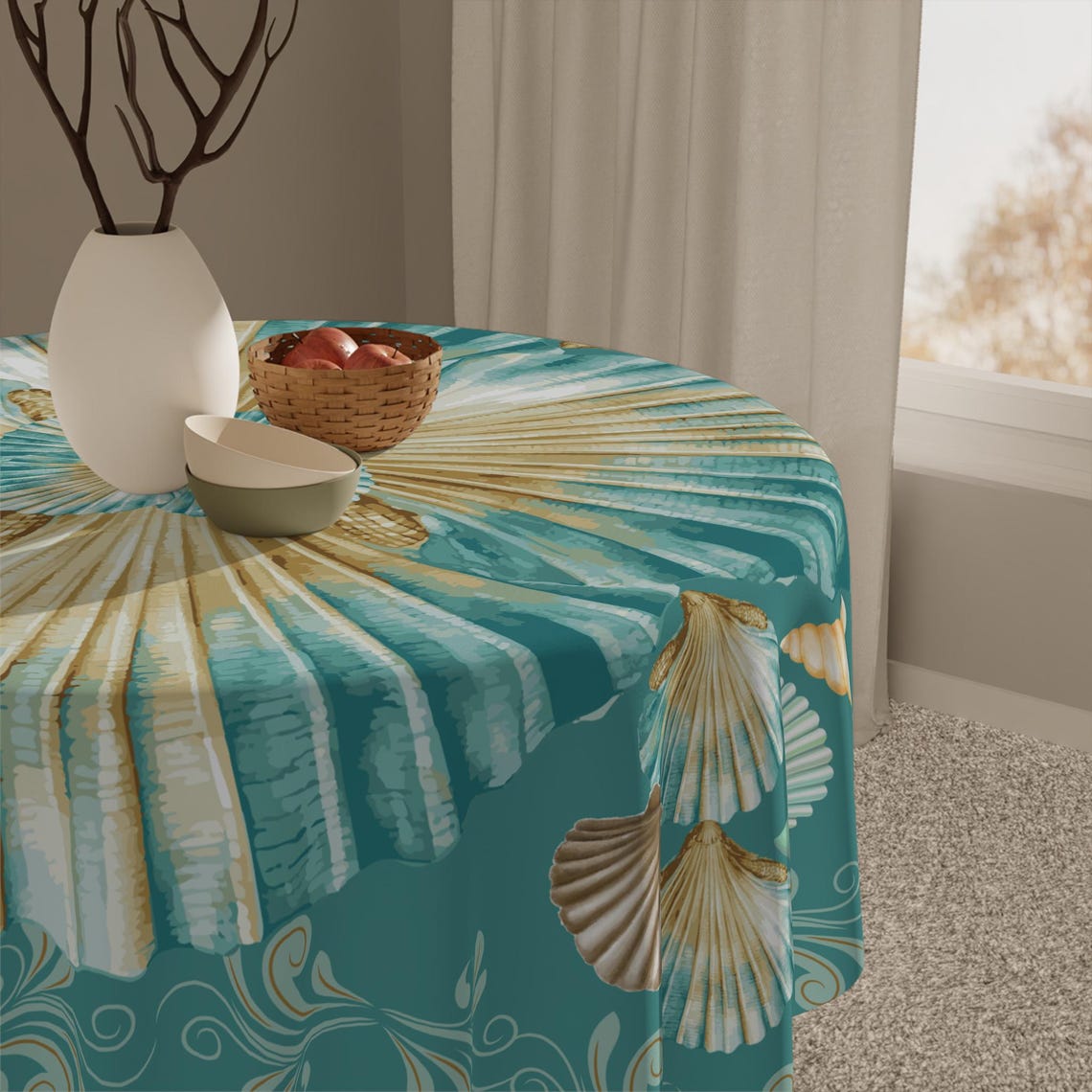 Seashell Tablecloth Coastal Shell Table Cloth Beach Theme Table Linen ...