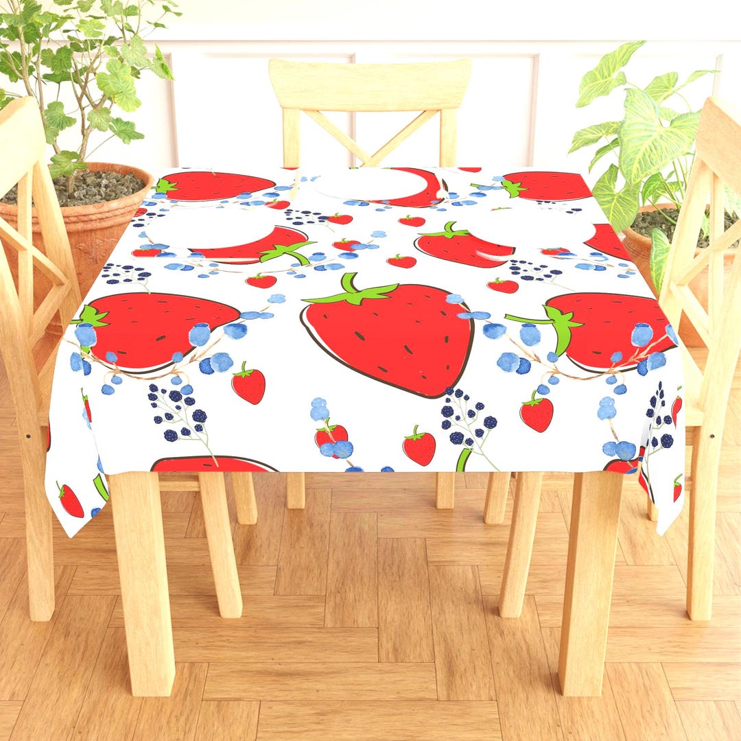 Strawberry Fruit White Tablecloth Red Summer Fruit Table Cover Summer ...