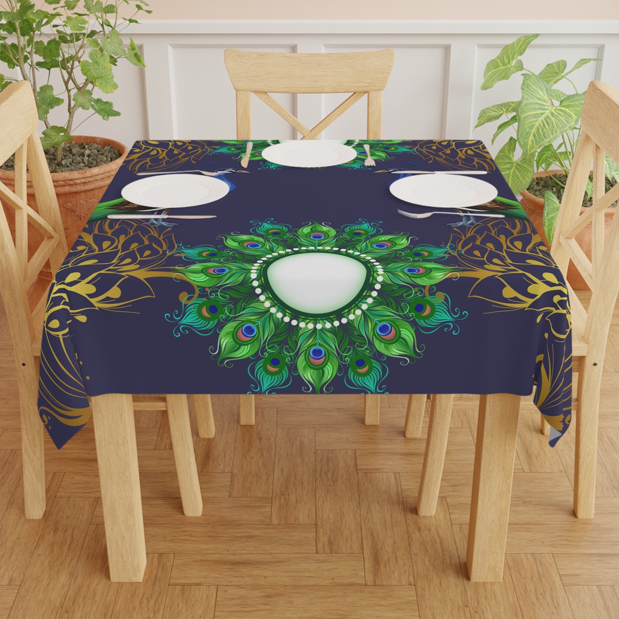Peacock Tablecloth Blue Peacock Table Cloth Peacock Table Linen Peacock ...