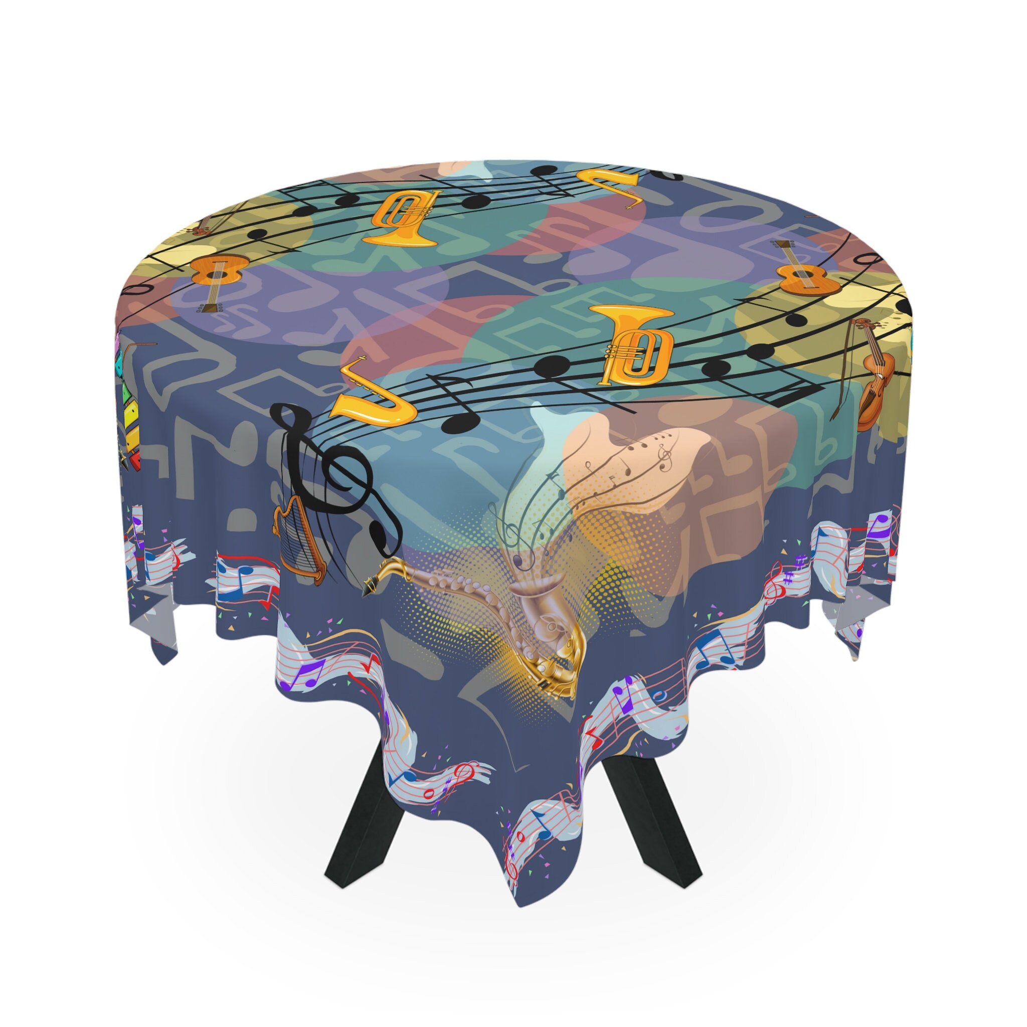 Music Tablecloth Blue Music Notes and Instrument Table Cloth - Etsy