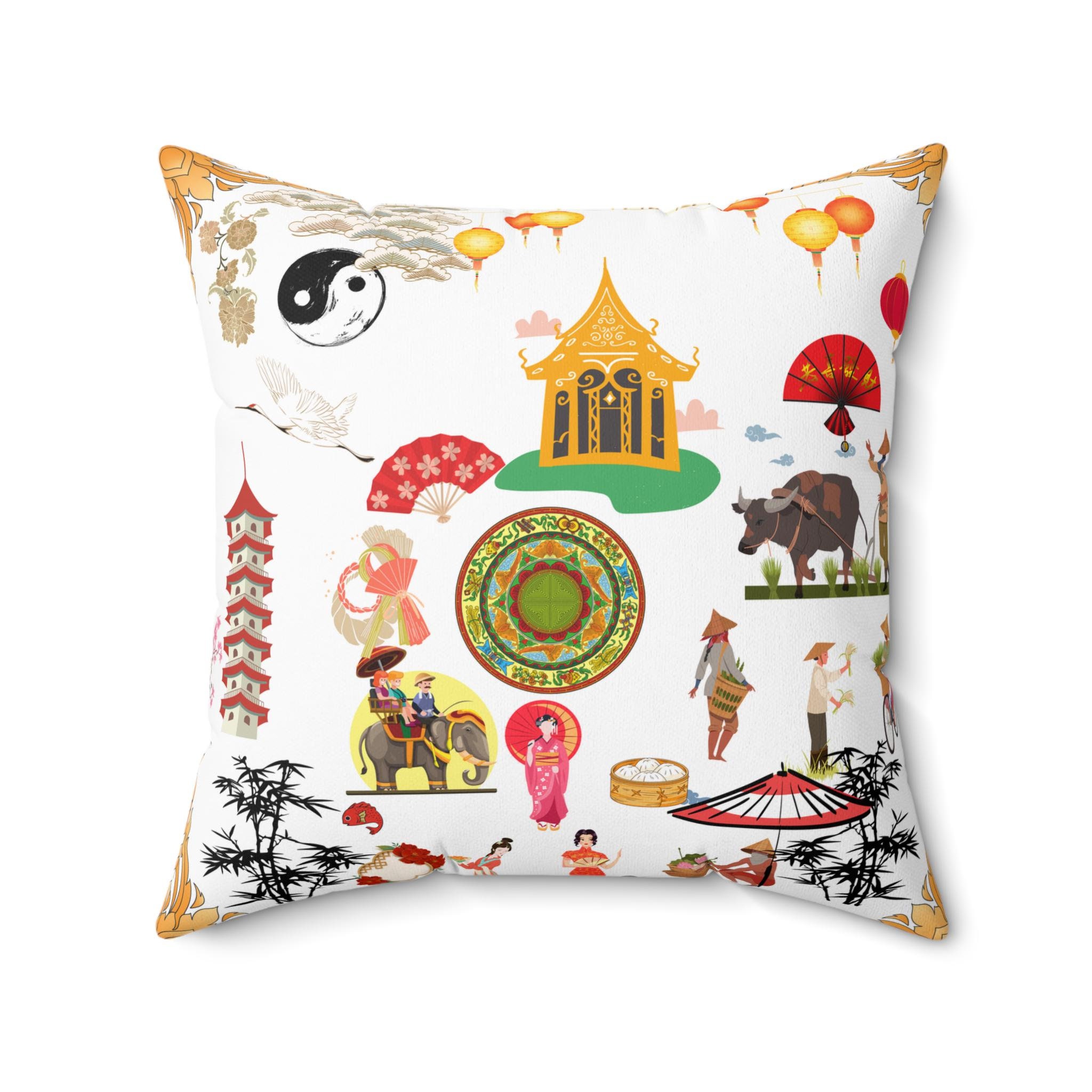 Chinoiserie Throw Pillow Asian Sofa Accent Pillow East Asian Cultural ...