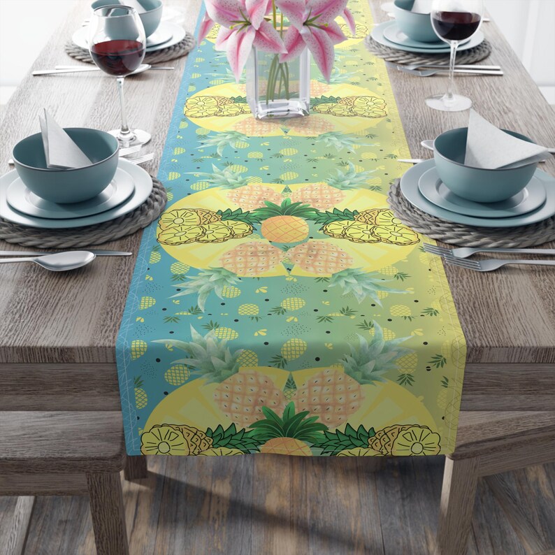 Pineapple Table Runner Pineapple Blue and Yellow Table Topper Pineapple ...