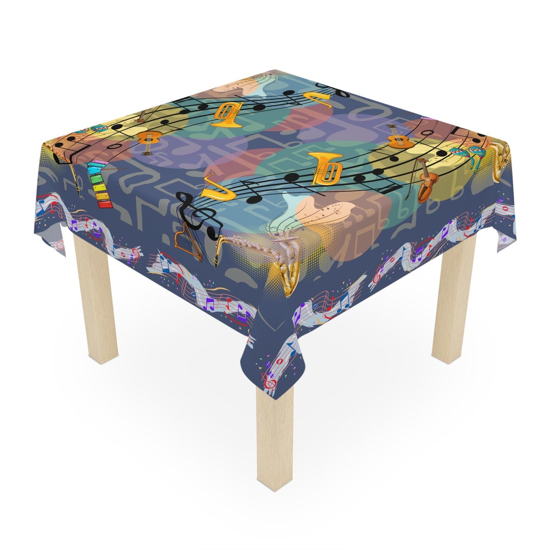 Music Tablecloth Blue Music Notes and Instrument Table Cloth - Etsy