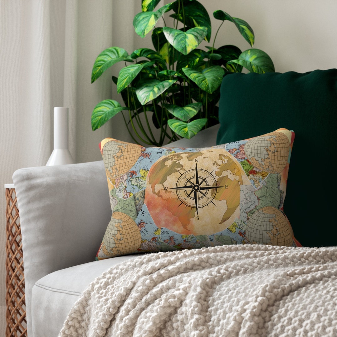 World Map Lumbar Pillow World Map Throw Pillow World Map Collage ...