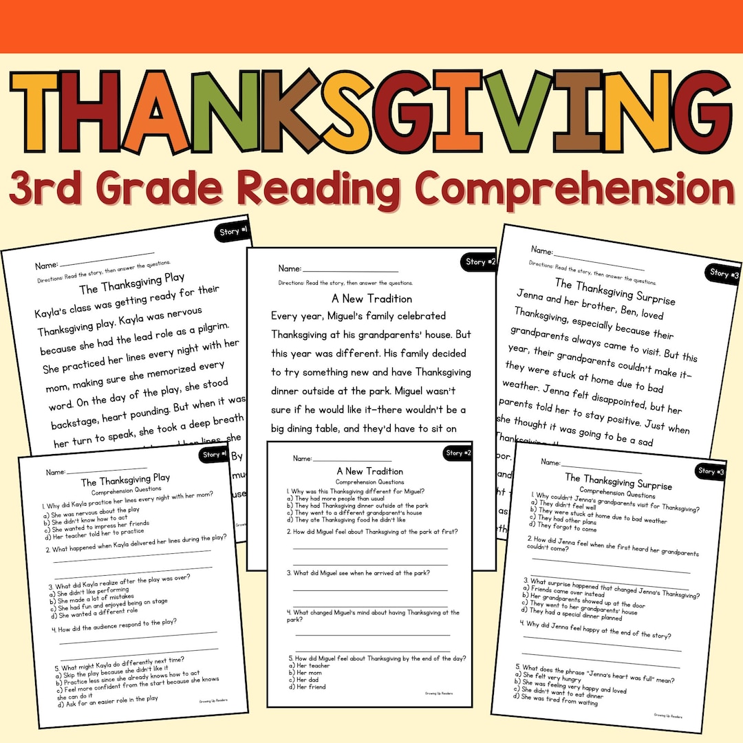 Thanksgiving 3rd Grade Reading Comprehension Fall Reading Activities ...