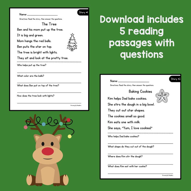 Kindergarten Christmas Worksheets Christmas Reading Comprehension ...