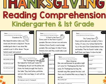 1st Grade THANKSGIVING Reading Math Activities Printable Worksheets ...