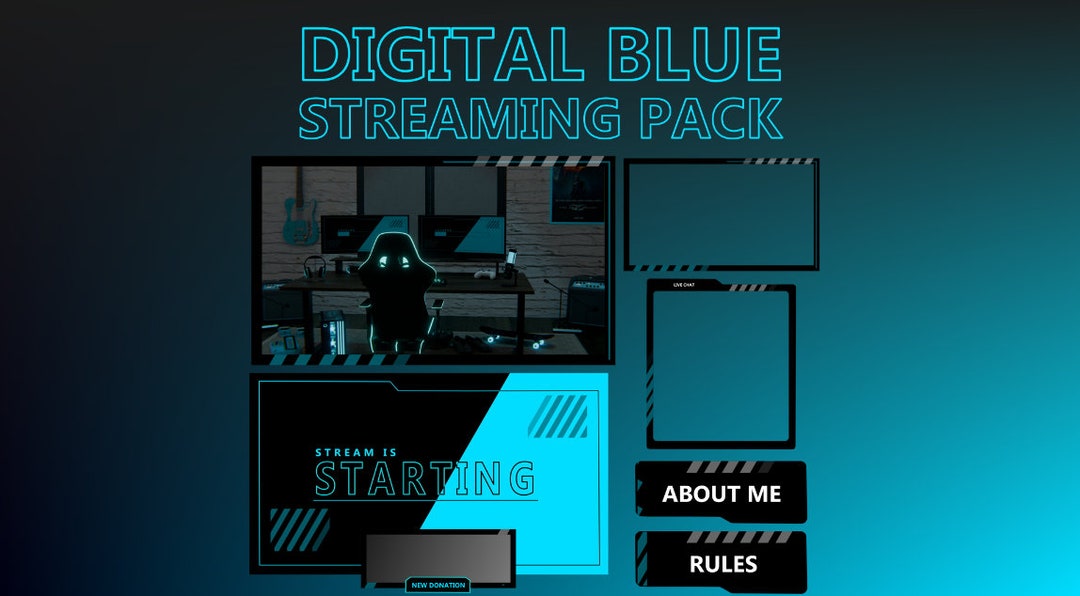 Twitch Streaming Overlay Pack - Digital Blue & Kick Overlay Bundle ...