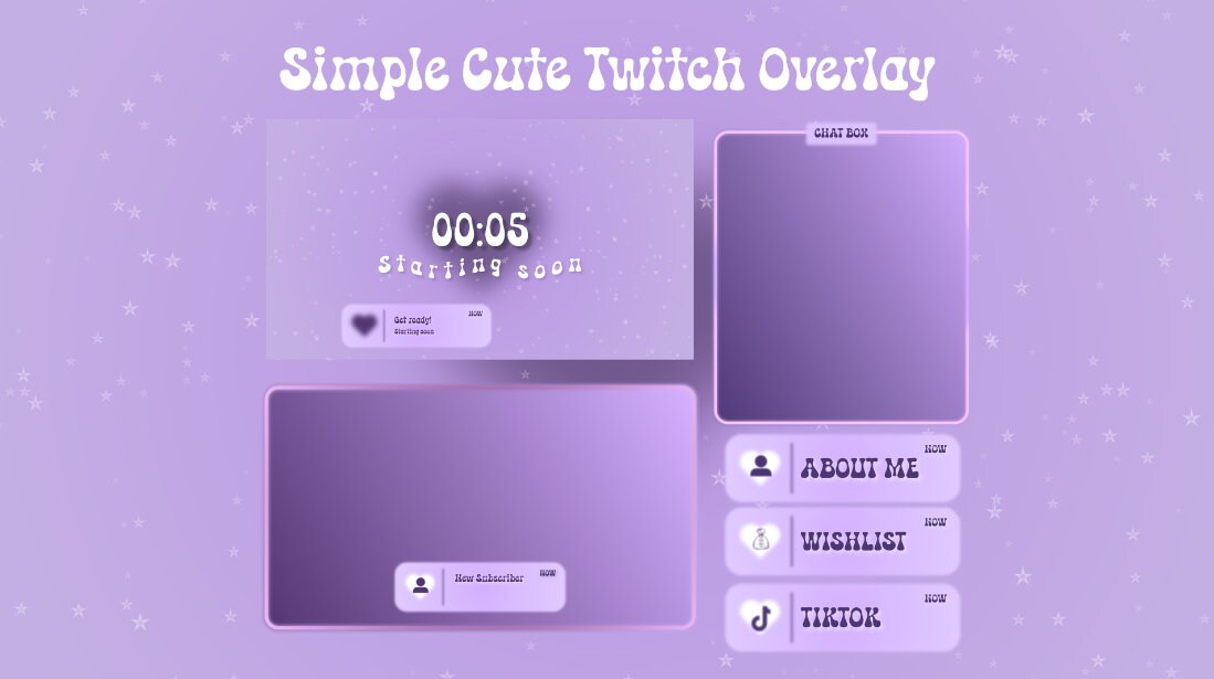 Twitch Stream Overlay Pack, Cute & Simple Purple Design for Gamers and ...