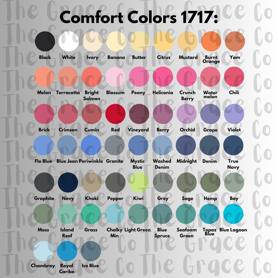 Comfort Colors 1717 Color Chart, Png File, Digital Download, T Shirt ...