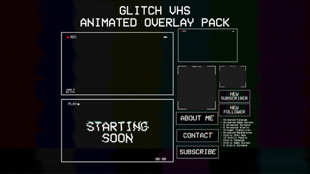 Glitch VHS Twitch Overlay Pack, Retro Streaming Effects (digital Download) - Etsy