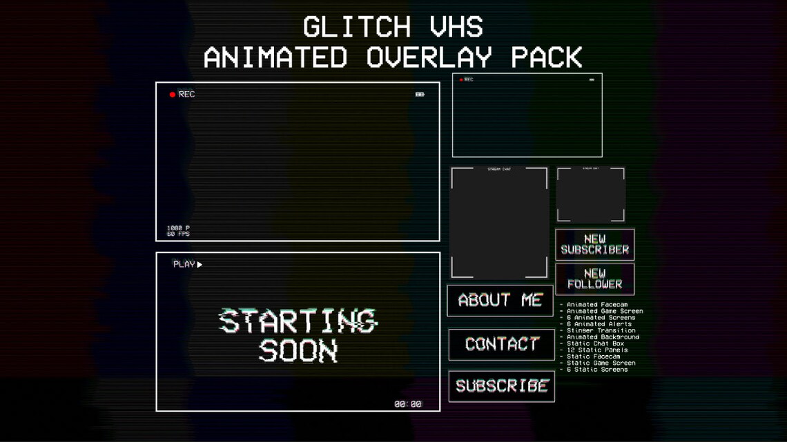 Twitch Glitch VHS Retro Overlay Pack for Streaming, RGB & Glitchy ...