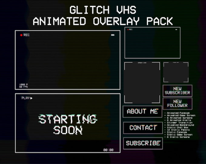 Twitch Glitch VHS Retro Overlay Pack for Streaming, RGB & Glitchy ...