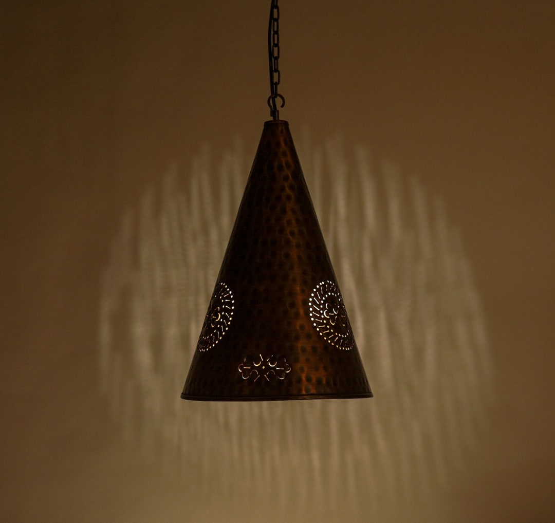 Danish Cone-shaped Pendant Lamp in Patinated Hammered Copper ...