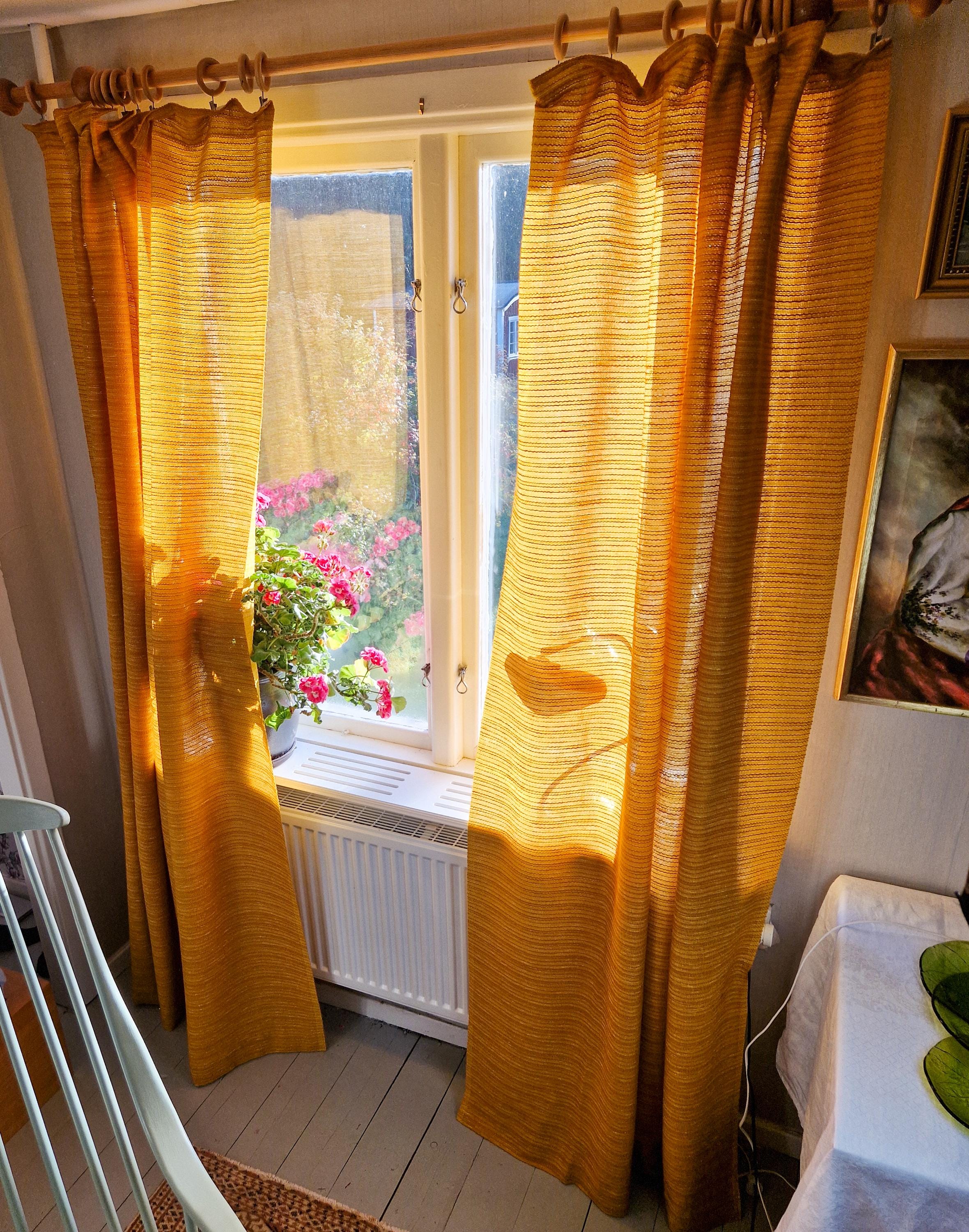 Set of 2 Vintage Sheer Net Curtains in Mustard Yellow Textured Fabric ...