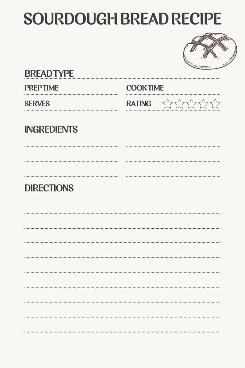 Sourdough Bread Recipe Card - Etsy