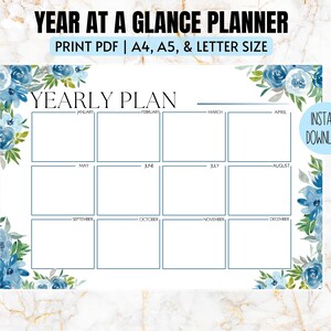 Year at A Glance Planner Printable, Yearly Planner Printable, Yearly ...
