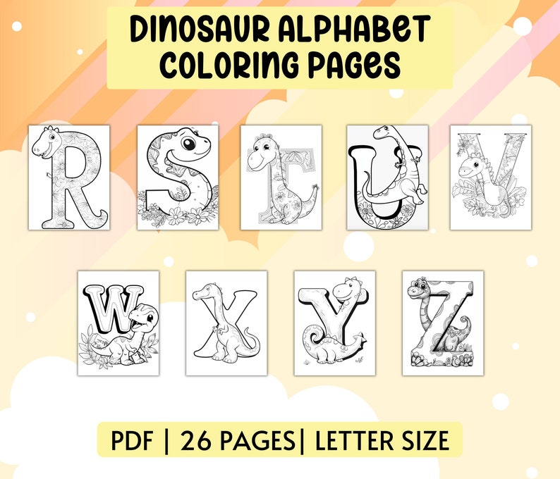 Dinosaur Alphabet Coloring Pages, Coloring Sheet, Fun Coloring Prints ...