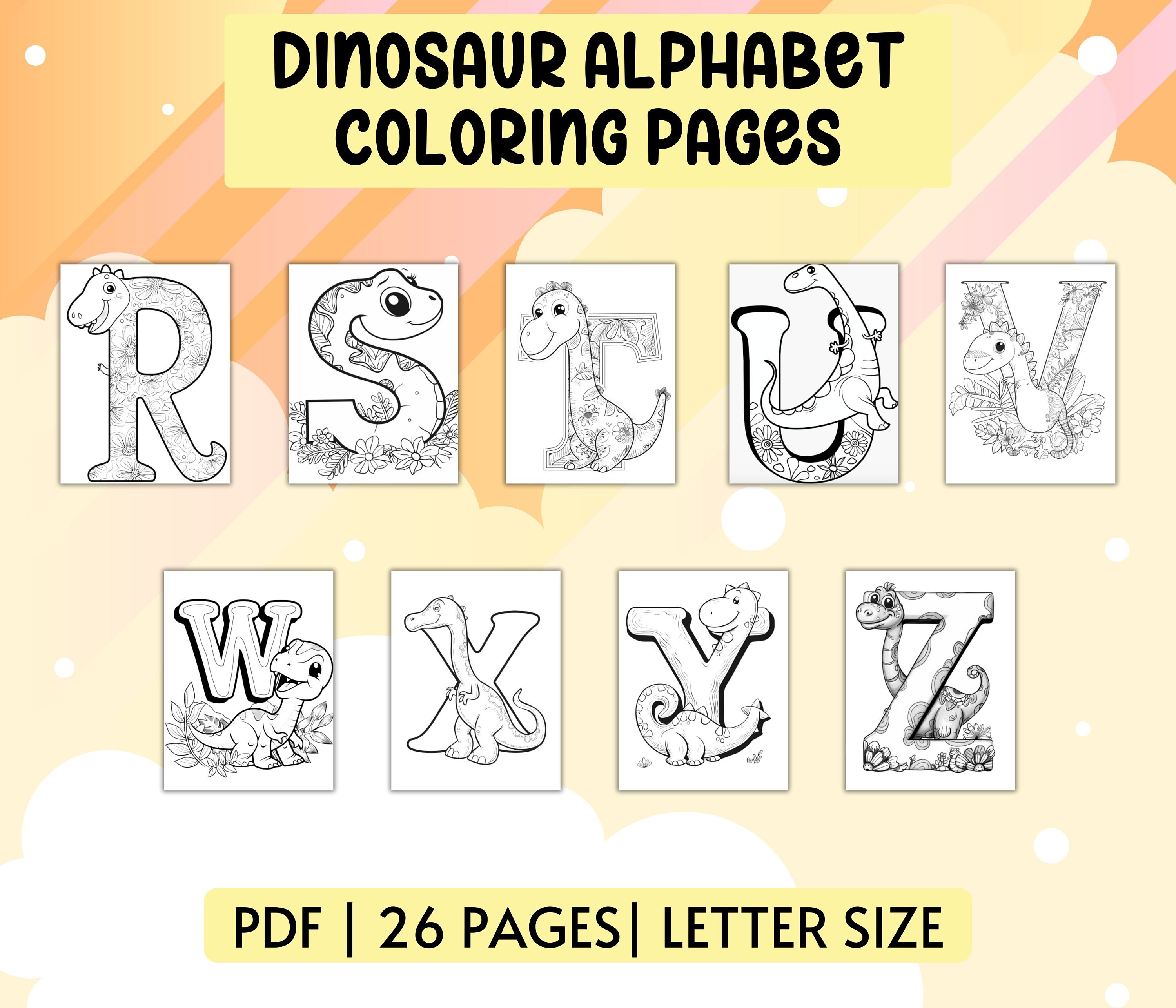 Dinosaur Alphabet Coloring Pages, Coloring Sheet, Fun Coloring Prints ...