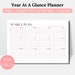 Year at A Glance Planner Printable, Yearly Plan Template, Productivity ...