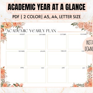 Academic Year at A Glance Planner Printable, Yearly Planner Printable ...