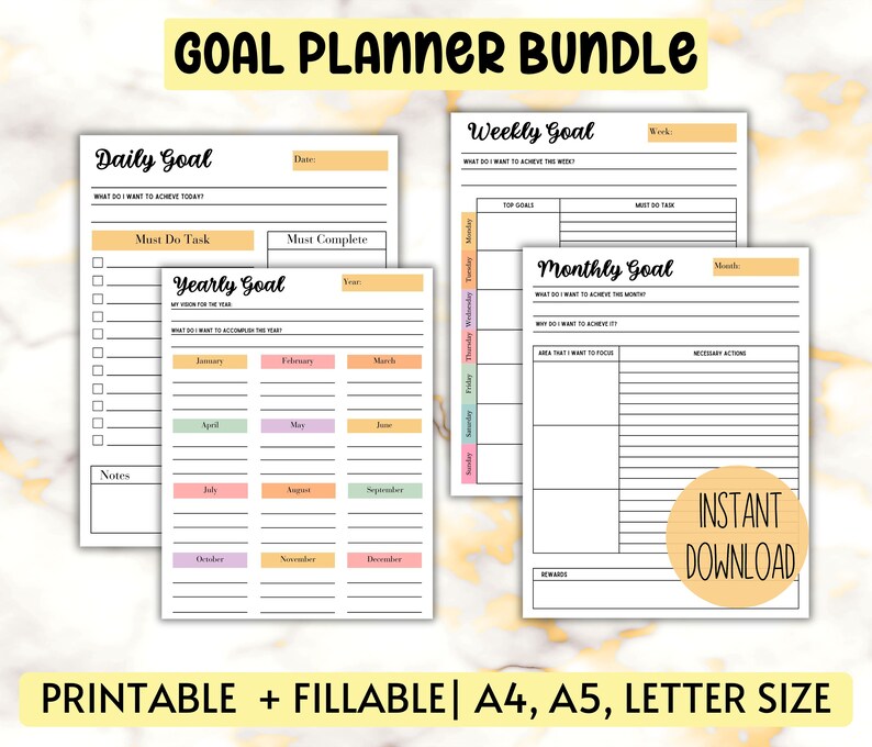 Goal Planner Printable, Goal Productivity Planner, Goal Planner, Goal ...