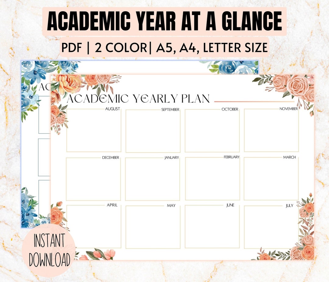 Academic Year at A Glance Planner Printable, Yearly Planner Printable ...