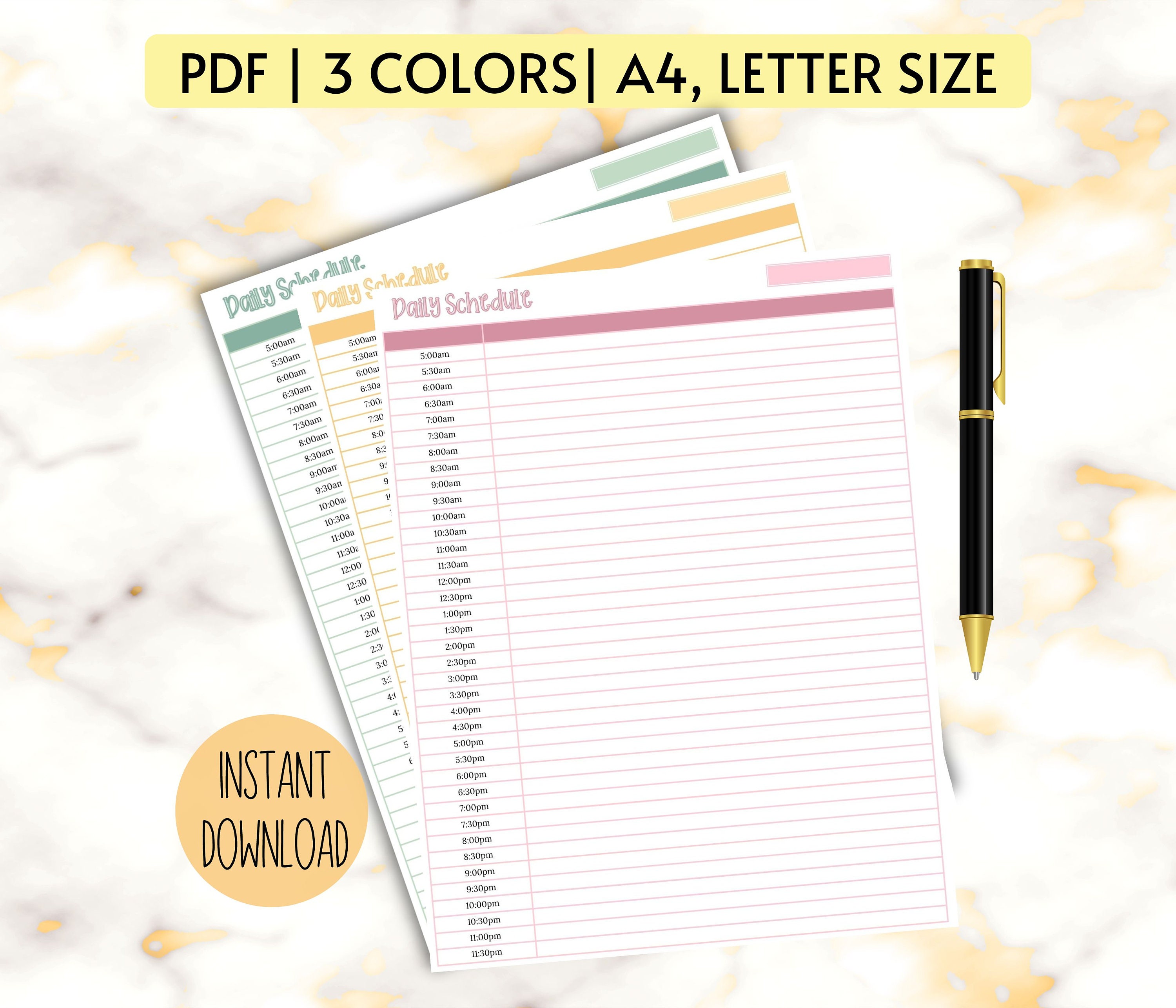 Half Hour Daily Printable, Daily Template, Productivity Planner, Hourly ...