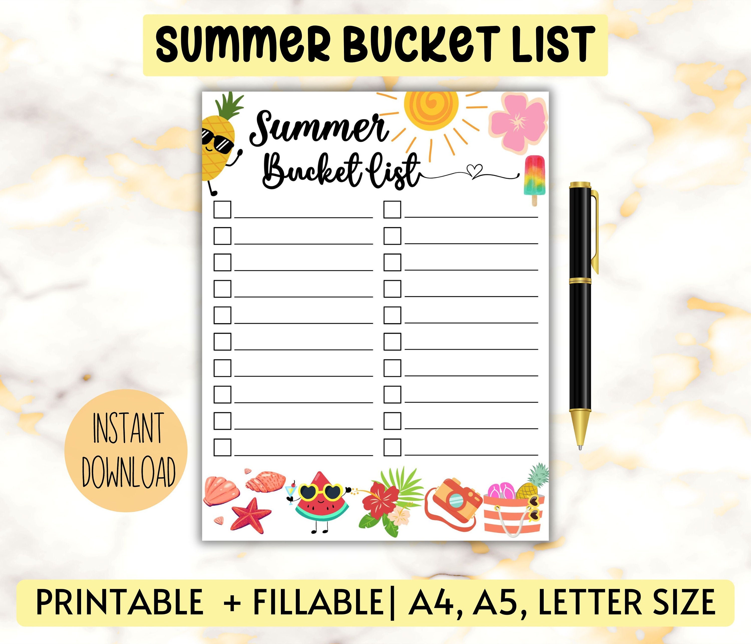 Summer Bucket List Printable, Summer Bucket List Editable,summer Bucket ...