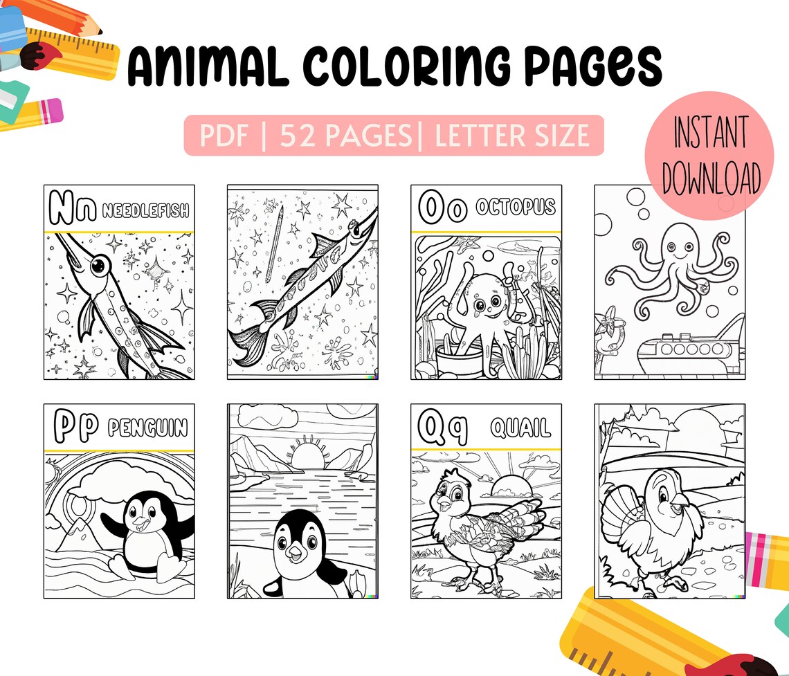 Animal Coloring Pages for Kids and Adults - Etsy