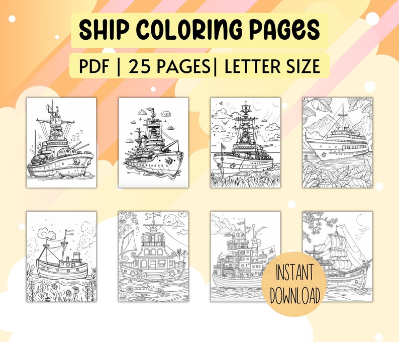 Ship Coloring Pages, Boat Coloring Sheet, Fun Coloring Print, Exciting ...