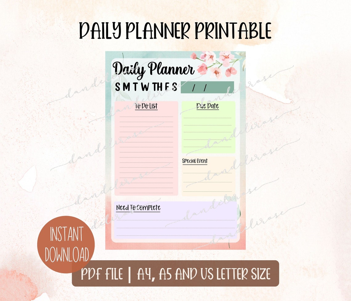 Daily Planner Printable, Daily Planning Printable, to Do List Digital ...