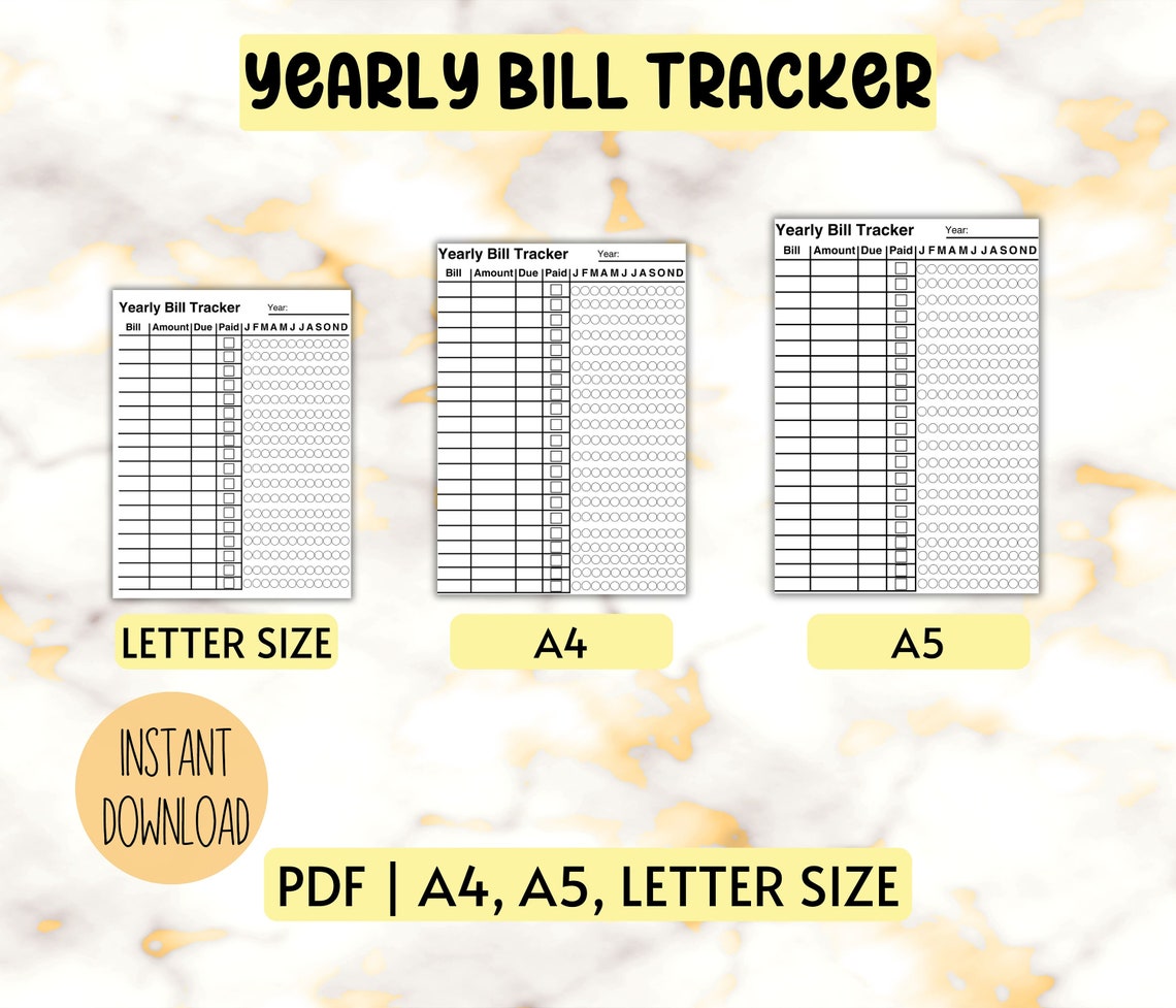 Yearly Bill Tracker, Bill Pay Tracker, Yearly Bill Tracker Printable ...