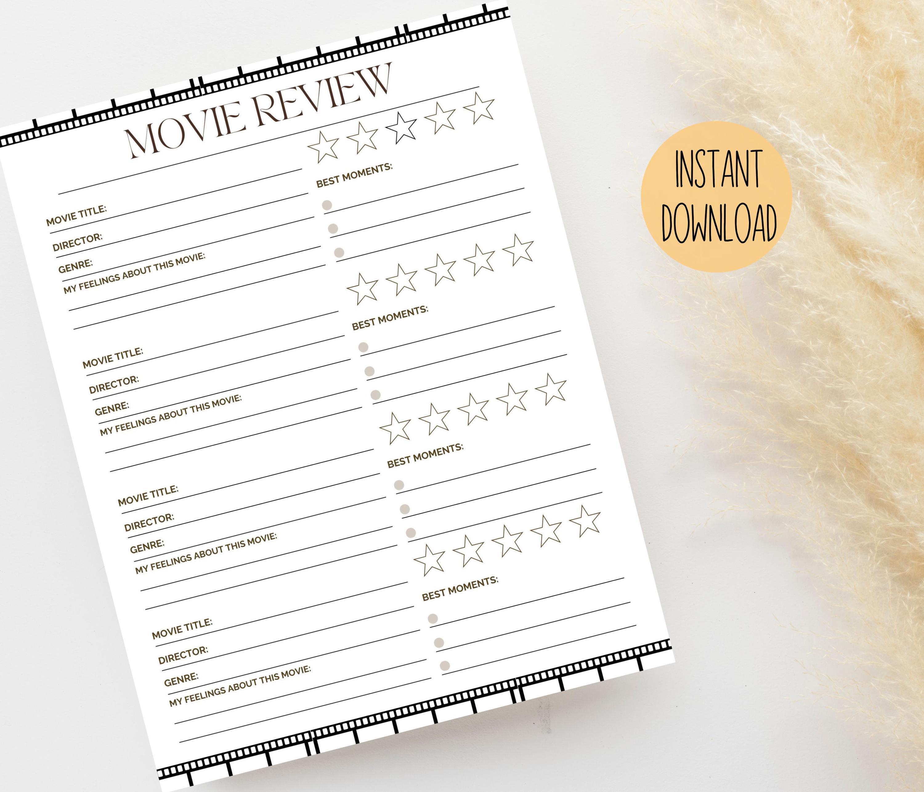 Movies Review Printable, Movies Tracker, Movies Night Review Printable ...
