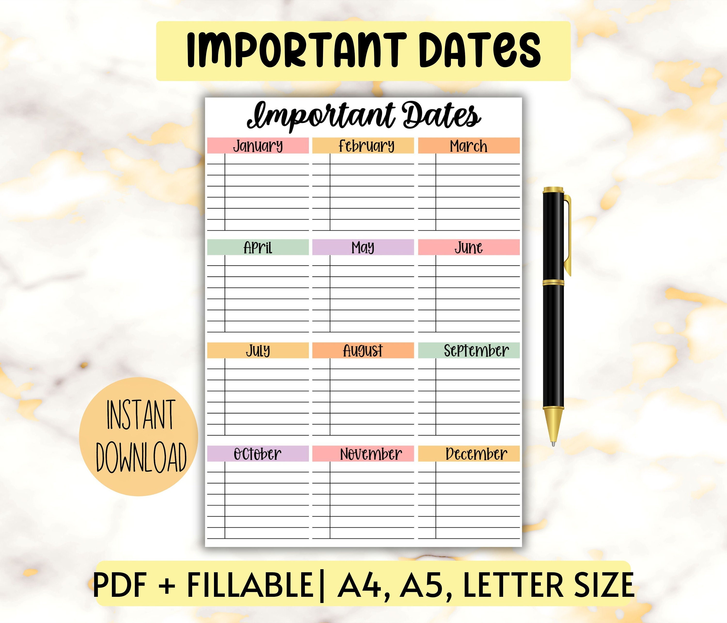 List Of Important Dates