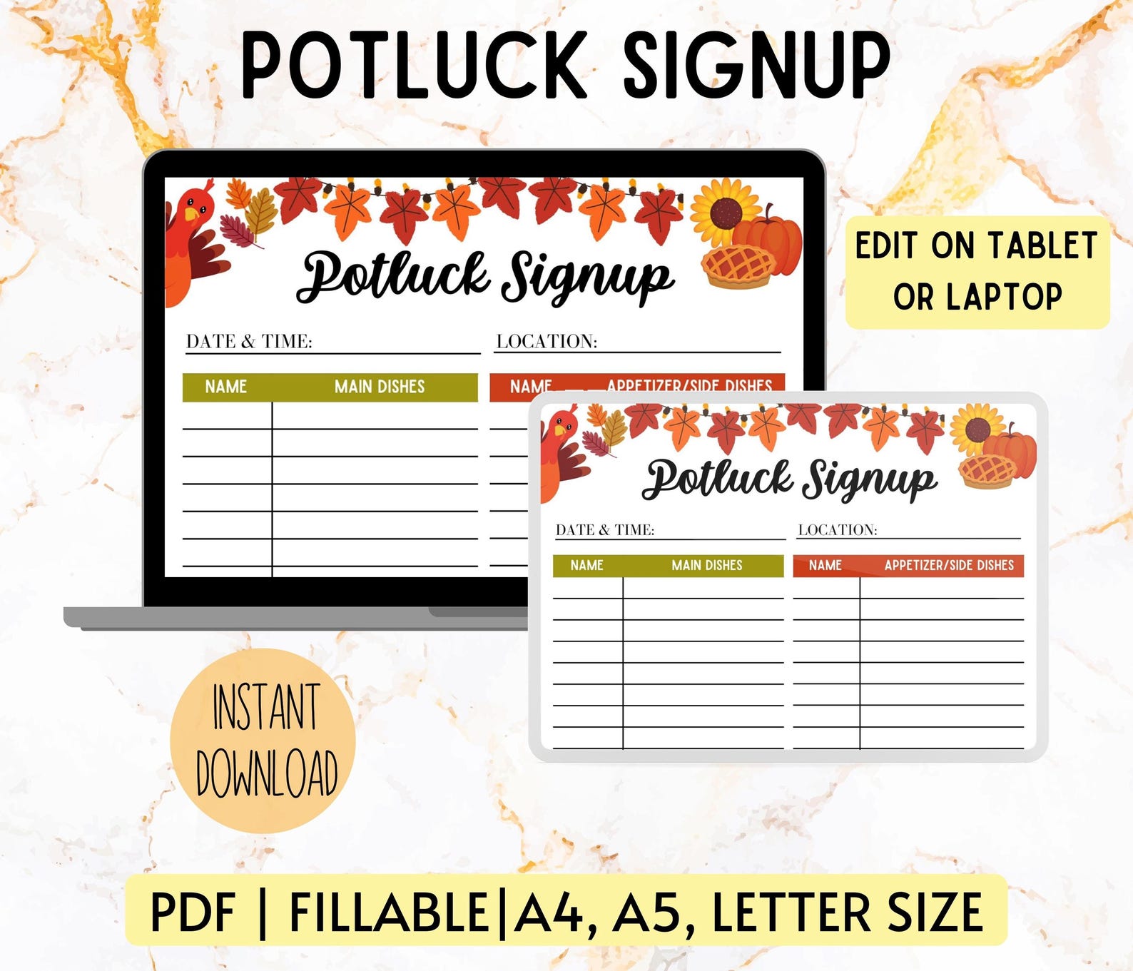 Potluck Signup Template, Thanksgiving Signup Potluck Printable ...