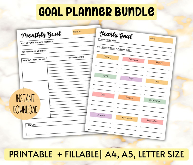 Goal Planner Printable, Goal Productivity Planner, Goal Planner, Goal ...