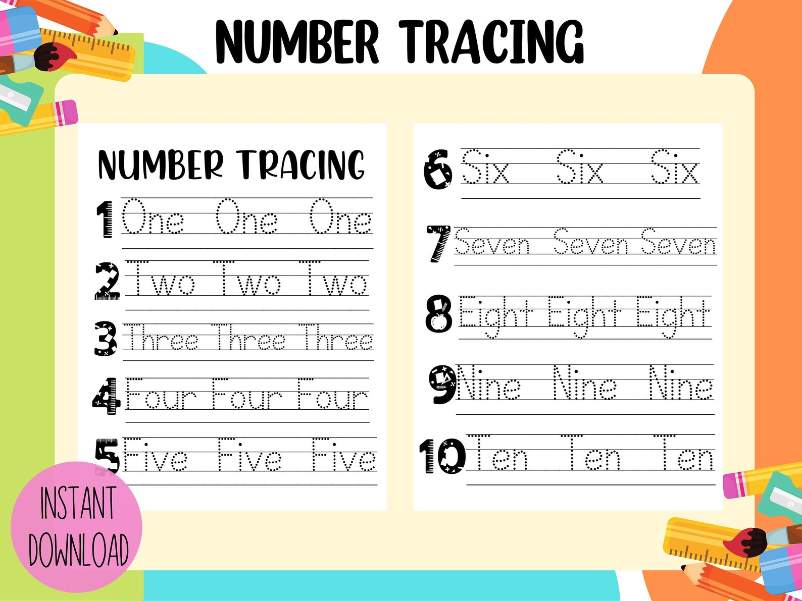 Number Tracing Worksheet Kindergarten Printable, Preschool Number ...