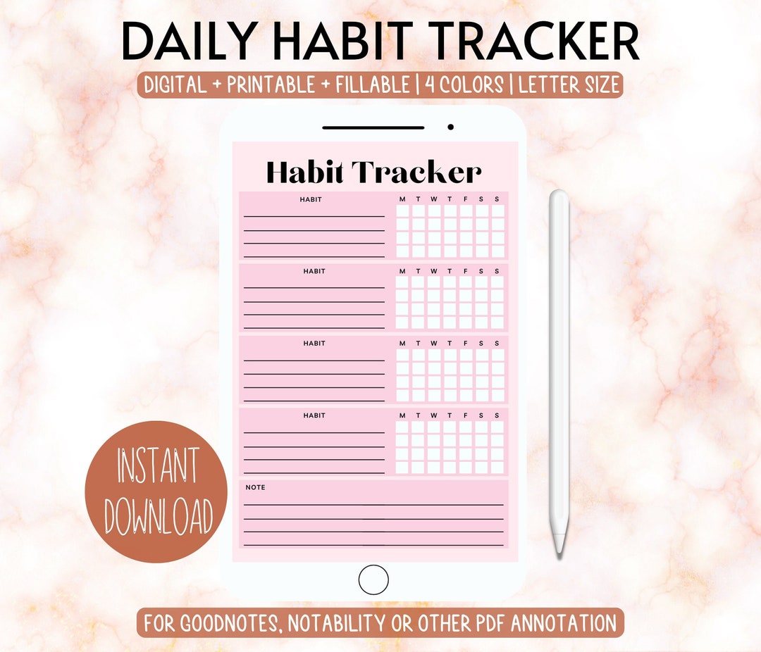 Daily Habit Tracker Digital, Habit Tracker Printable, Fillable PDF ...