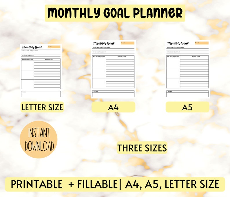 Monthly Goal Planner Printable, Monthly Productivity Planner, Goal ...
