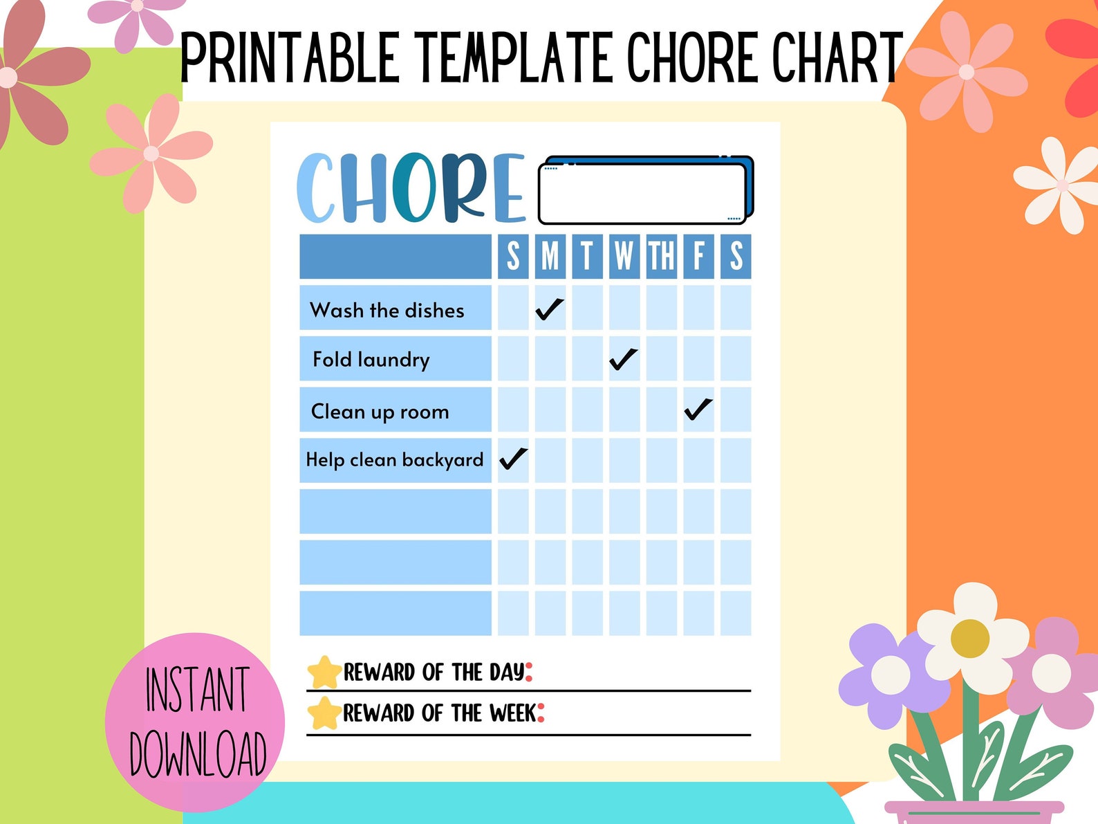Chore Chart for Kids, Kid Chore Chart, Editable Chore Chart, Toddler ...