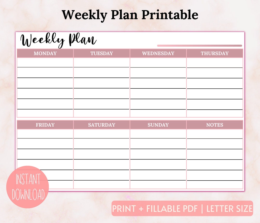 Weekly Planner Printable, Weekly Plan Template, Productivity Planner ...