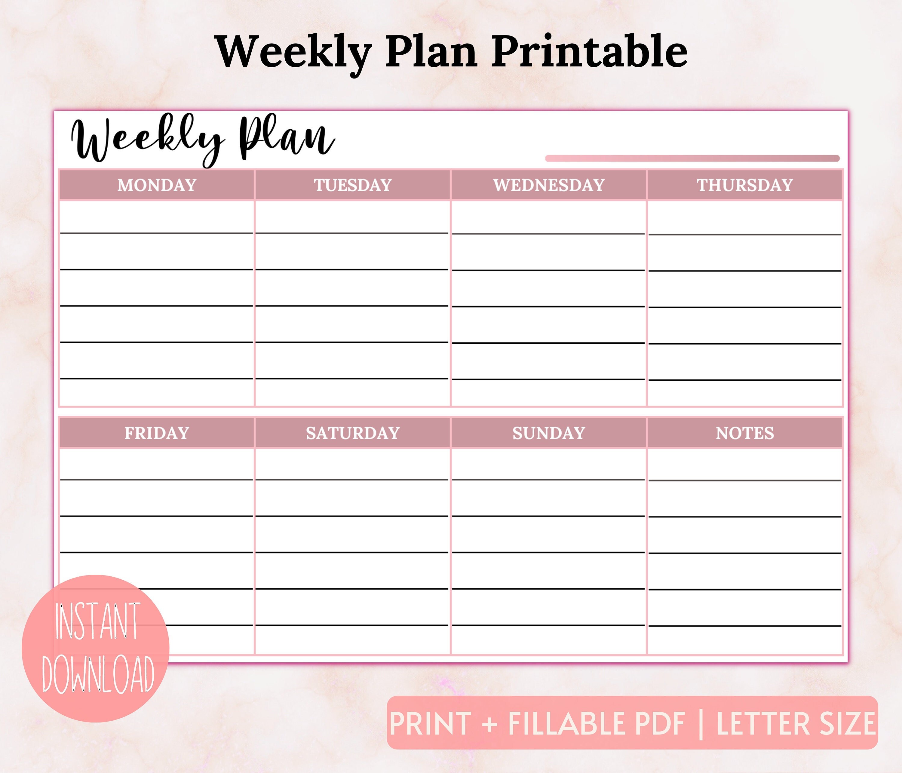Weekly Planner Printable, Weekly Plan Template, Productivity Planner ...