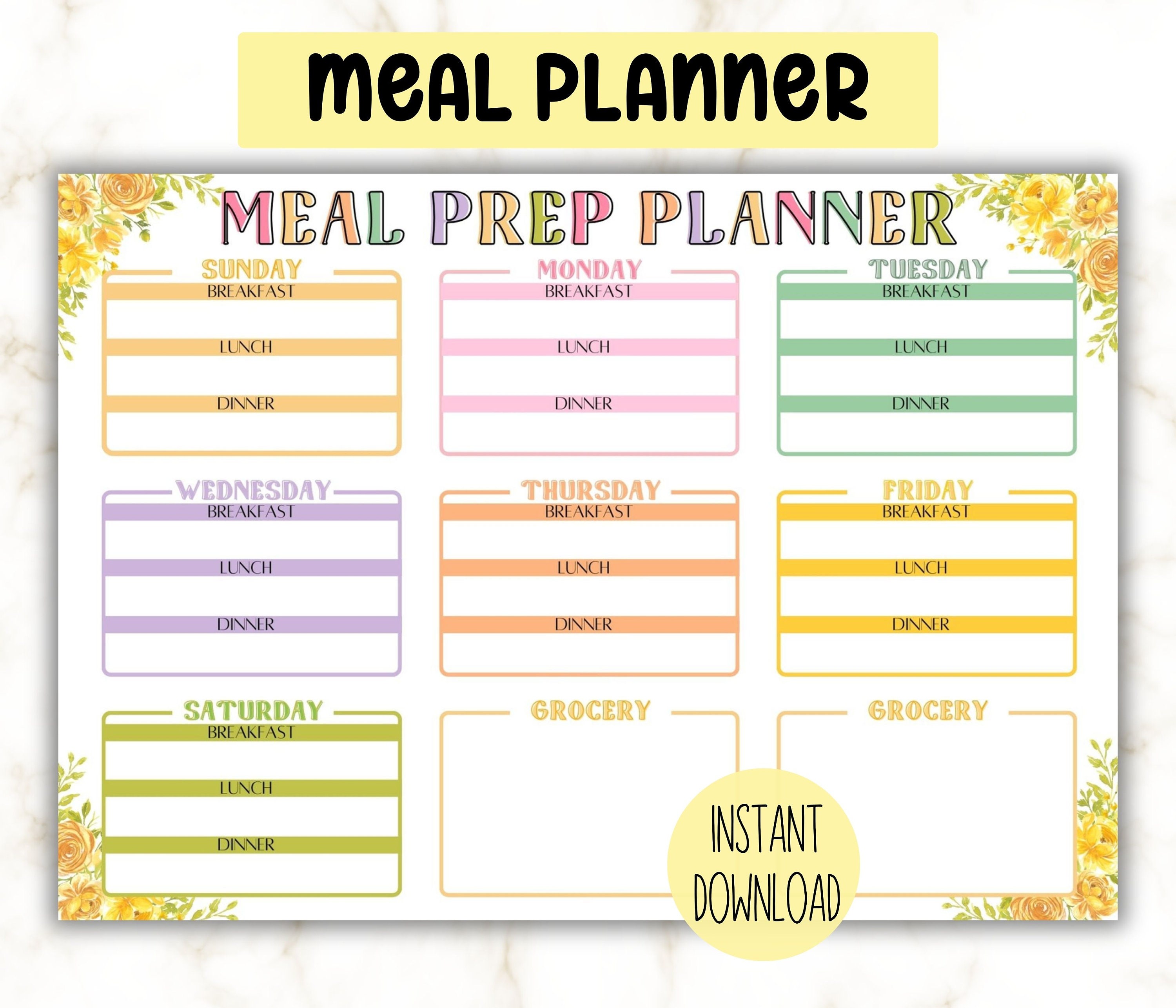 Meal Prep Planner Printable, Food Planner at A Glance, Meal Plan ...