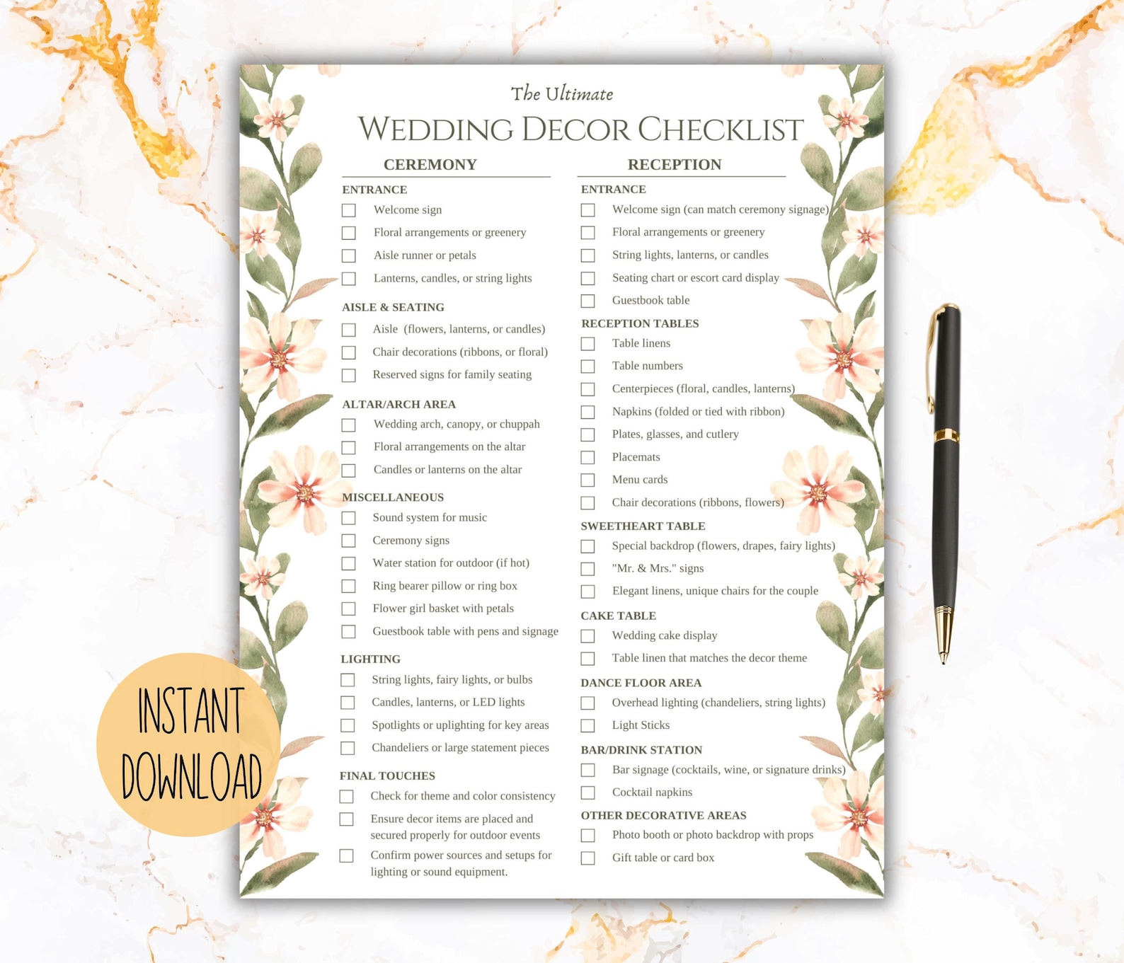 Wedding Decor Checklist Template, Wedding Decor Plan Checklist ...